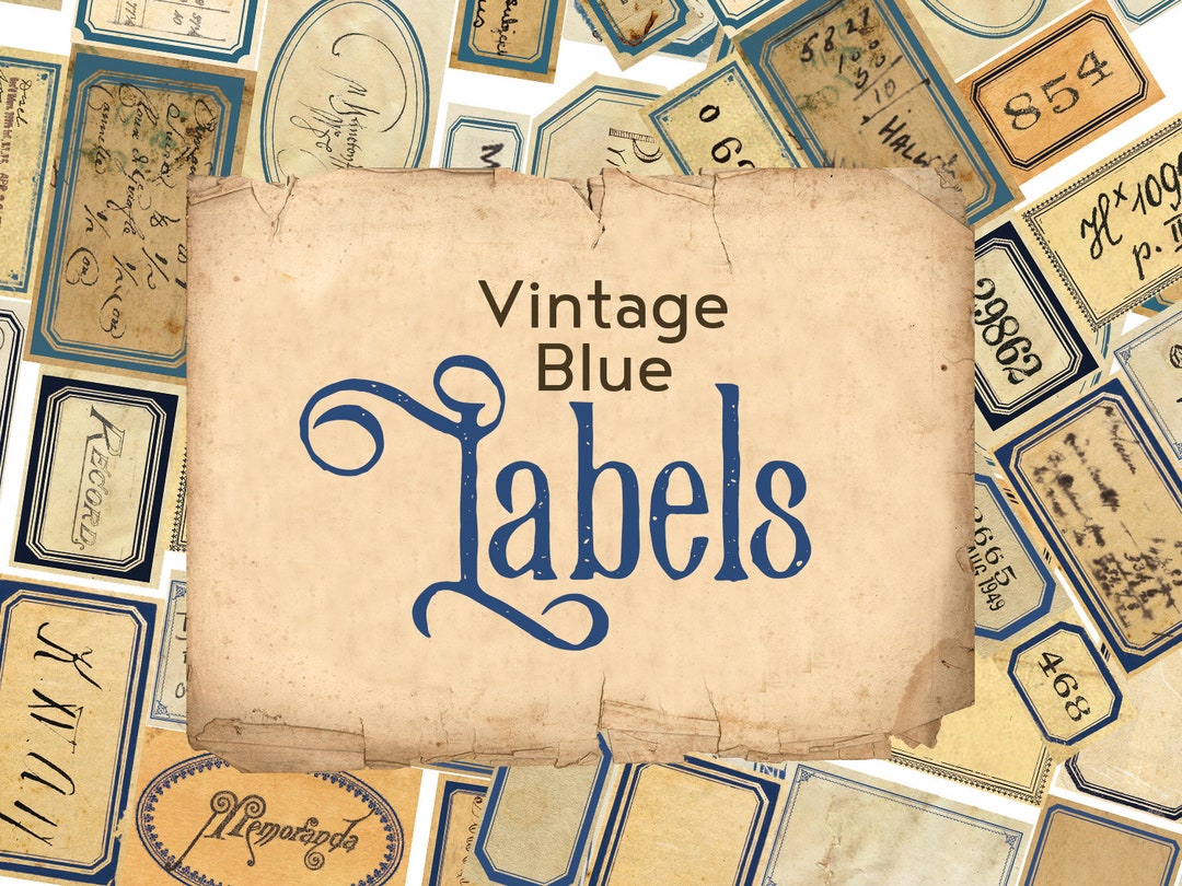 Digital Vintage Style Labels - Blank, With Numbers or Text - Color Blue ...