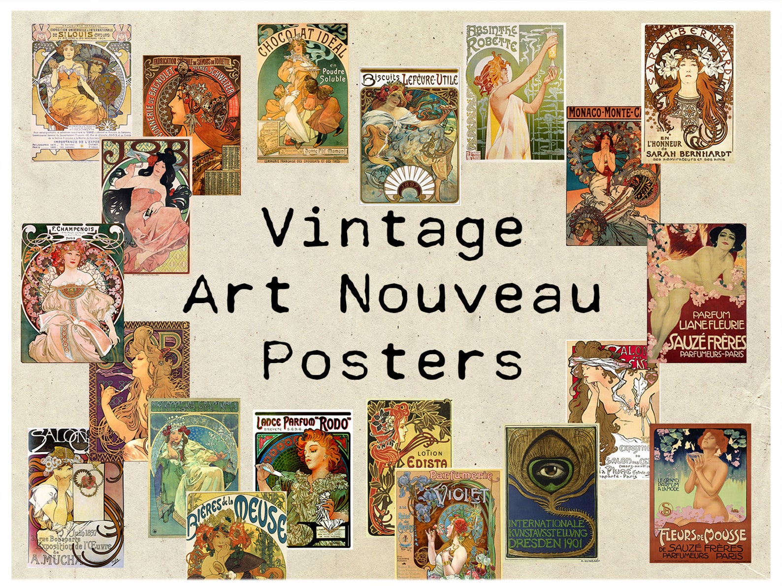 Digital Vintage Art Nouveau Poster Ephemera Collage Sheet | Etsy