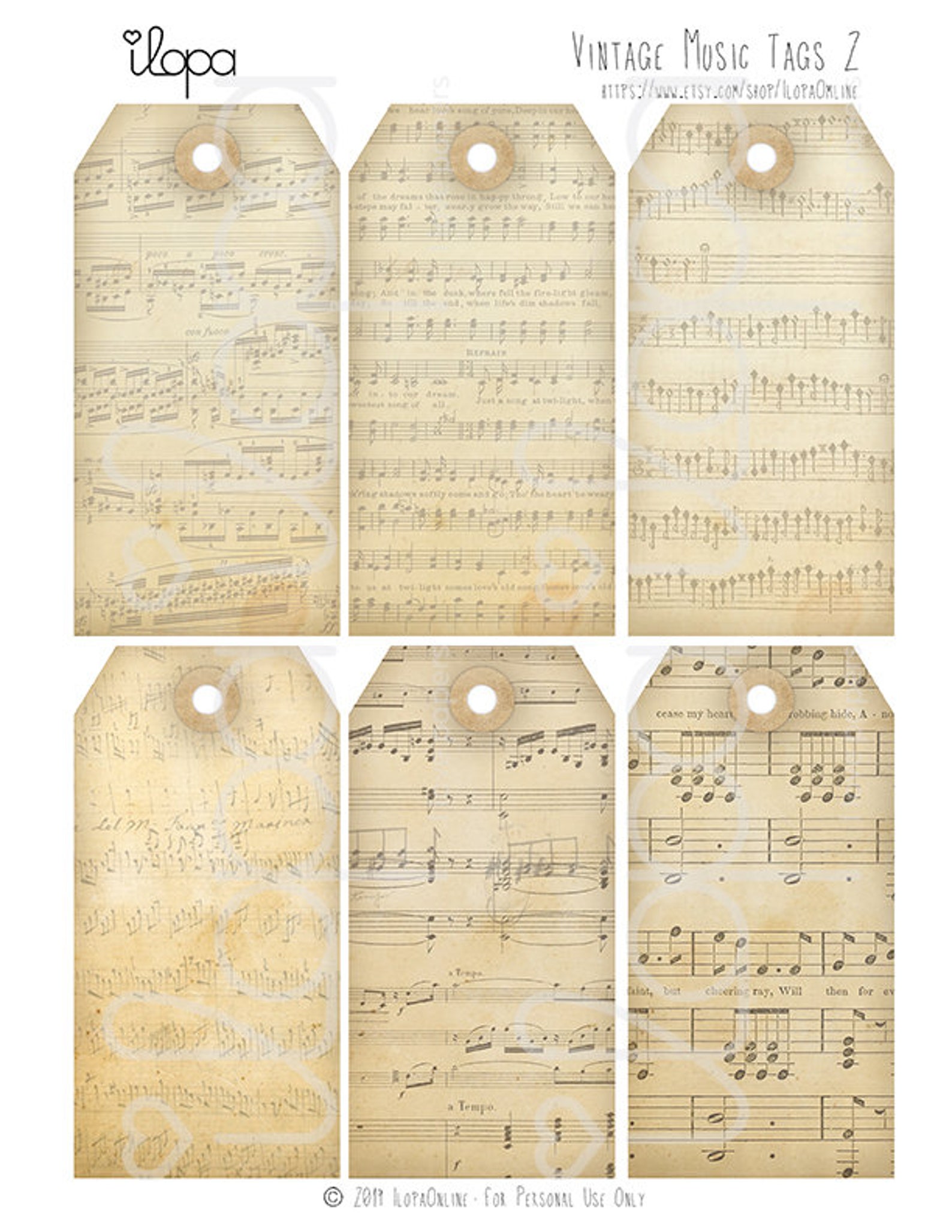 Digital Vintage Music Tags Printable Tags With Music Notes - Etsy