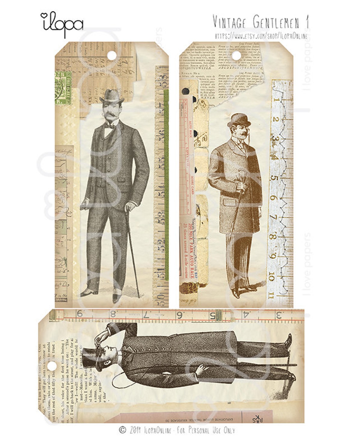Printable Vintage Gentlemen Tags Collage Sheet - Etsy