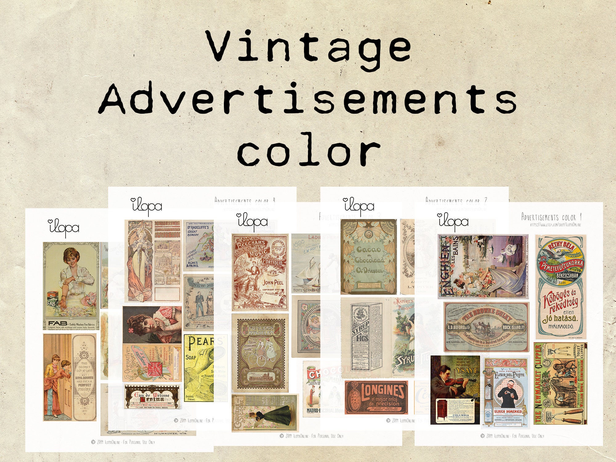 Digital Vintage Colored Advertisements Printable Ephemera | Etsy