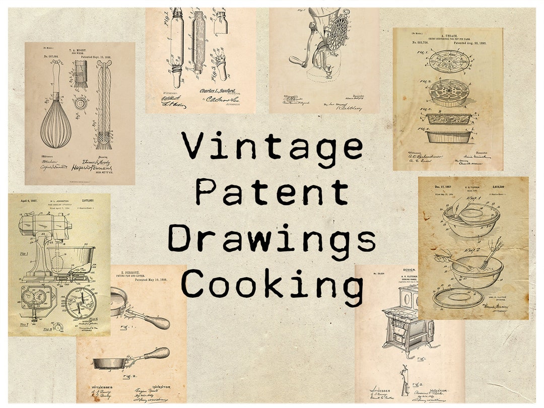 Digital Vintage Patent Drawing Cooking 8.5x11 Print Ephemera Collage ...