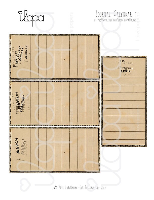 Digital Vintage Calendar Journal Cards - Etsy