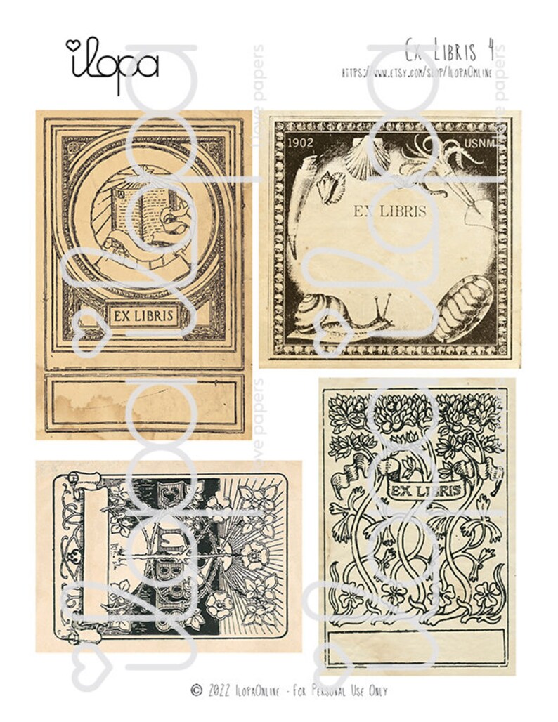 Digital Vintage Ex Libris Label Bookplate Cards Ephemera - Etsy