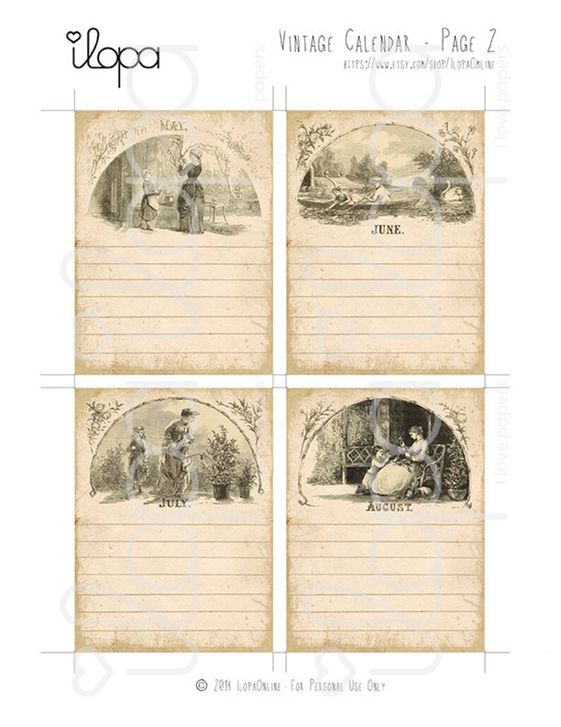 Digital Vintage Calendar Journal Cards - Etsy