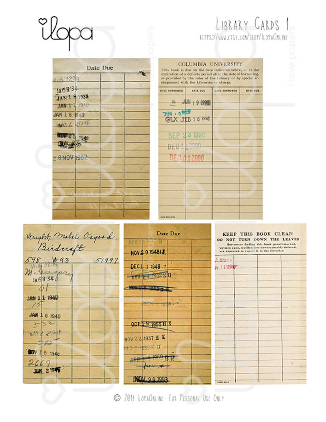 Digital Vintage Library Card Ephemera - Etsy