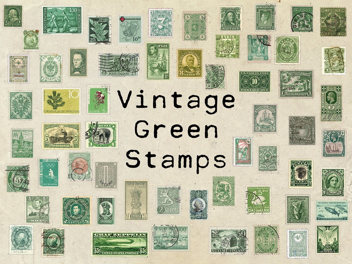 Digital Postage Stamps Vintage Green - Etsy