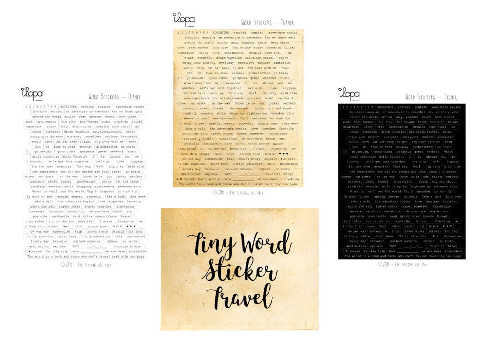 Digital Printable Tiny Word Sticker Travel | Etsy