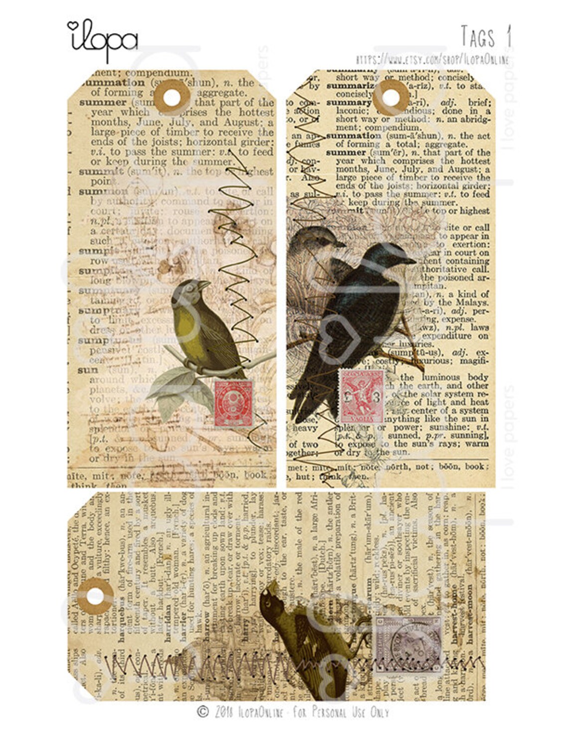 Digital Vintage Ephemera Tags Birds Vintage Ephemera Vintage | Etsy
