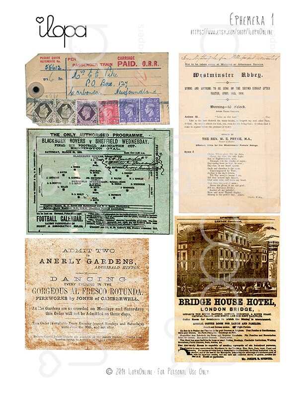 Printable Vintage Ephemera London Great Britain Travel Collage | Etsy ...
