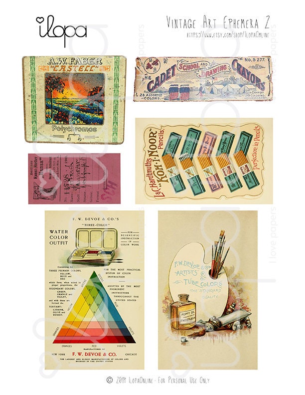 Printable Vintage Ephemera Art Painting Collage Sheet Instant - Etsy