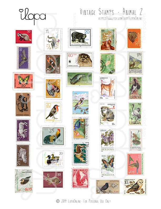 Digital Postage Stamps Vintage Animals | Etsy