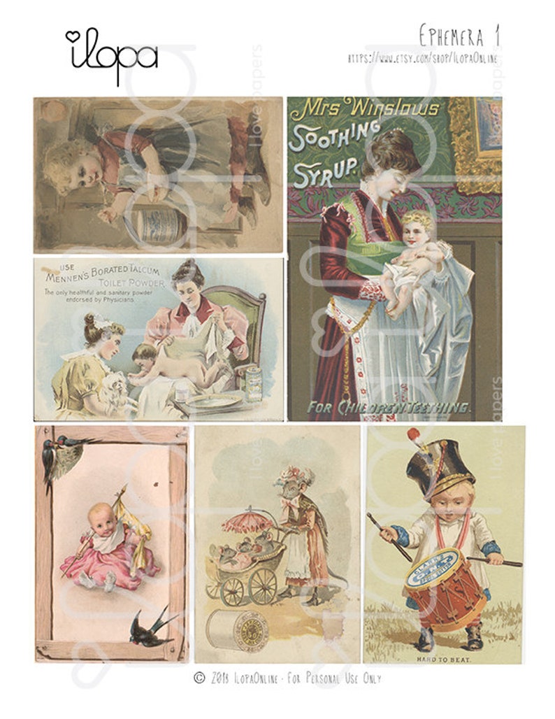 Printable Vintage Ephemera Baby Collage Sheet Instant Download - Etsy