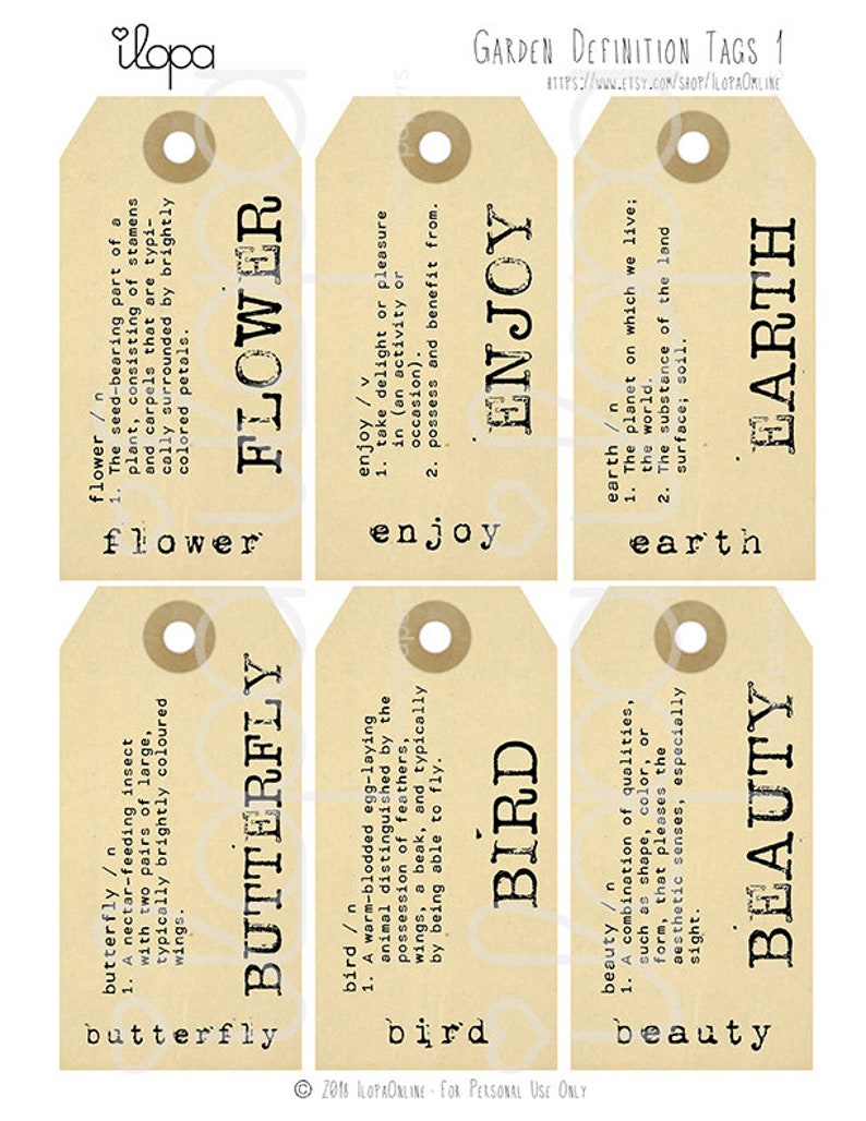 Digital Vintage Garden Definition Tags Vintage Ephemera | Etsy
