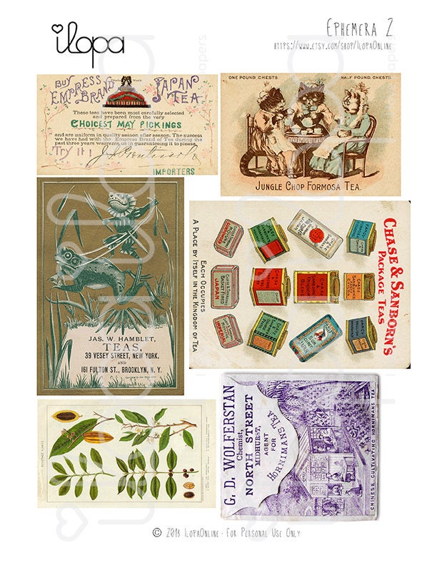 Digital Vintage Ephemera Kit Teatime | Etsy