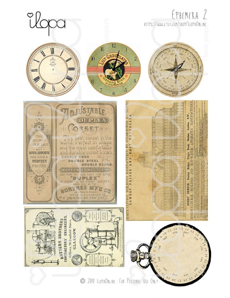 Printable Vintage Ephemera Steampunk Collage Sheet Instant - Etsy