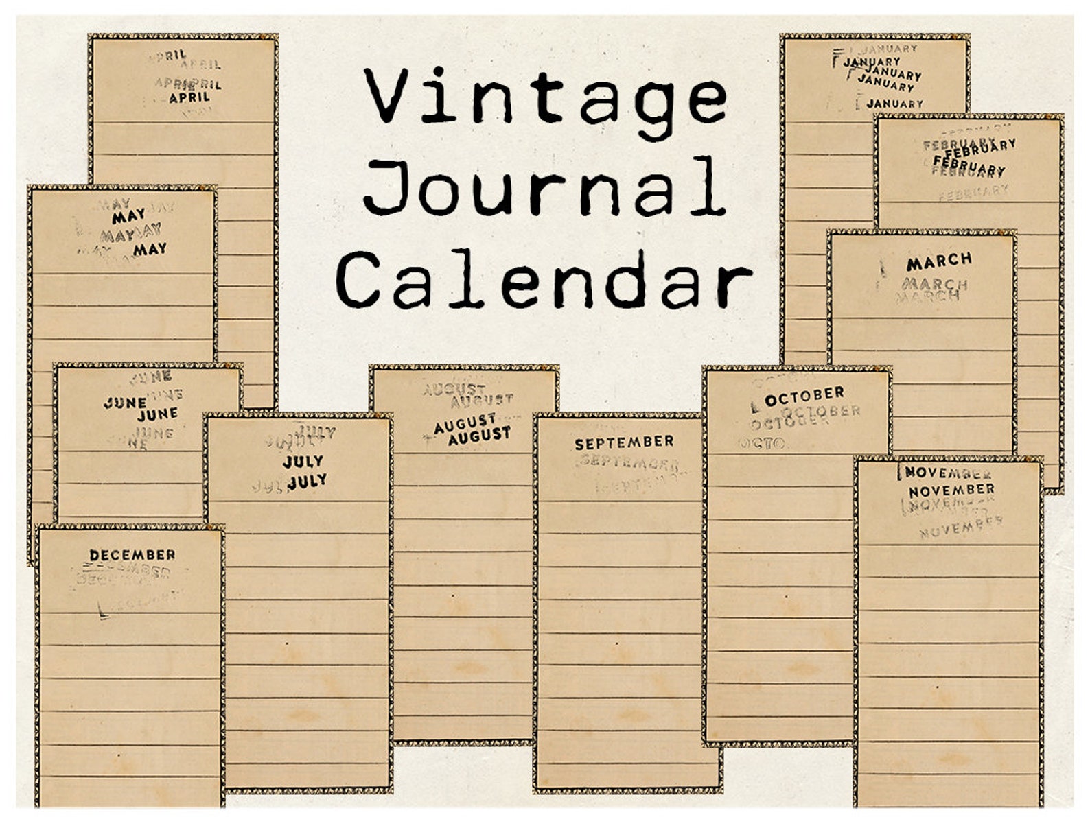 Digital Vintage Calendar Journal Cards - Etsy