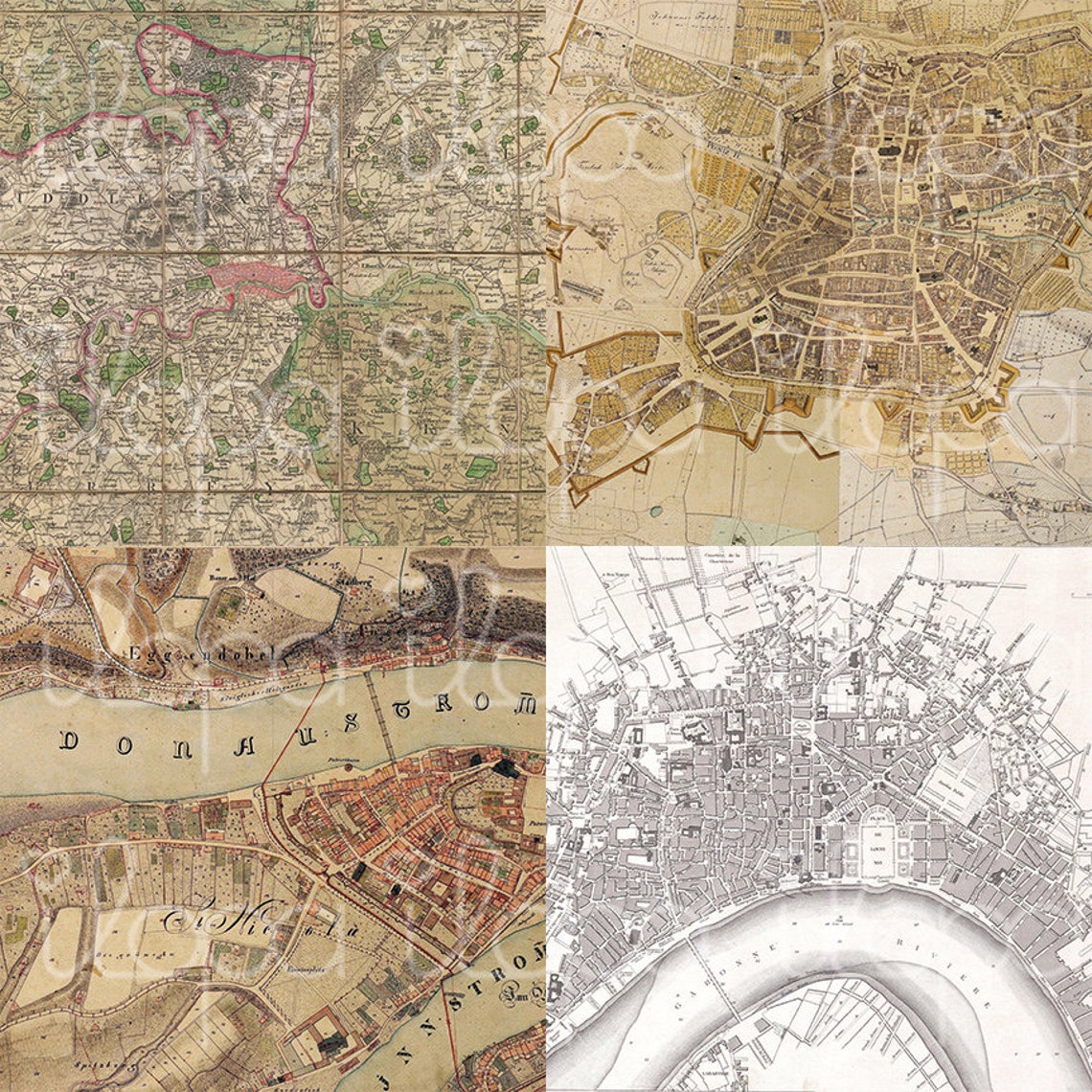 Digital Old City Map Paper 300 dpi 12x12 | Etsy