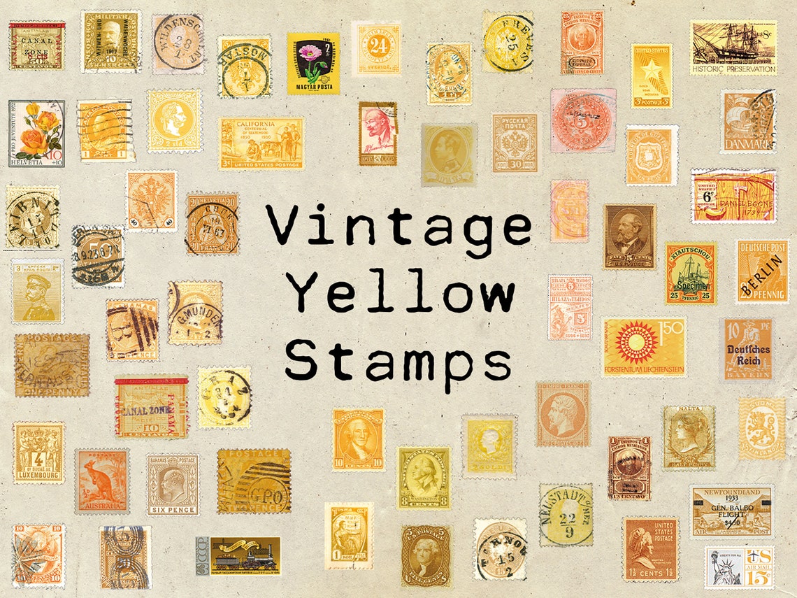 Digital Postage Stamps Vintage Yellow | Etsy