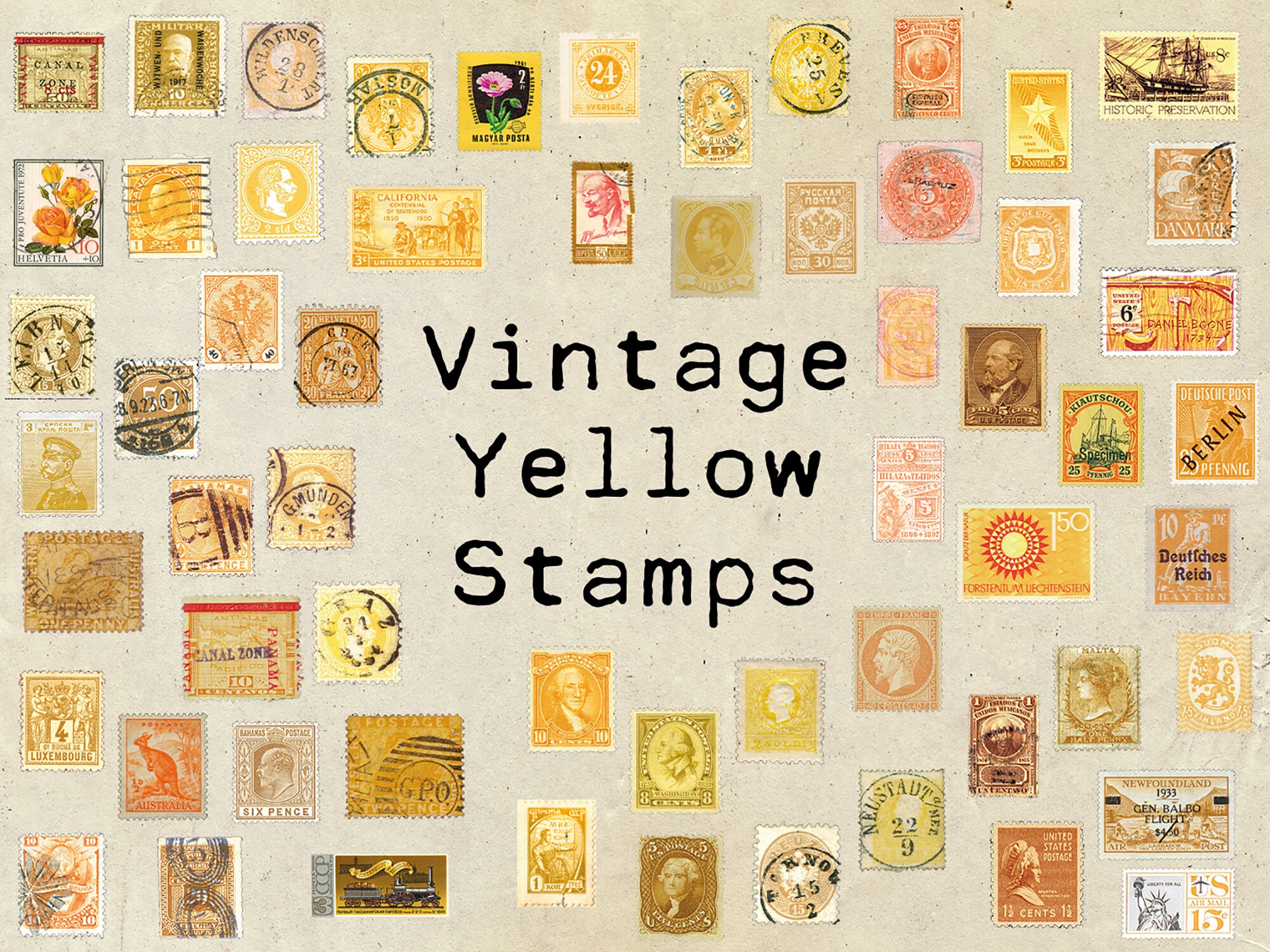 Digital Postage Stamps Vintage Yellow | Etsy