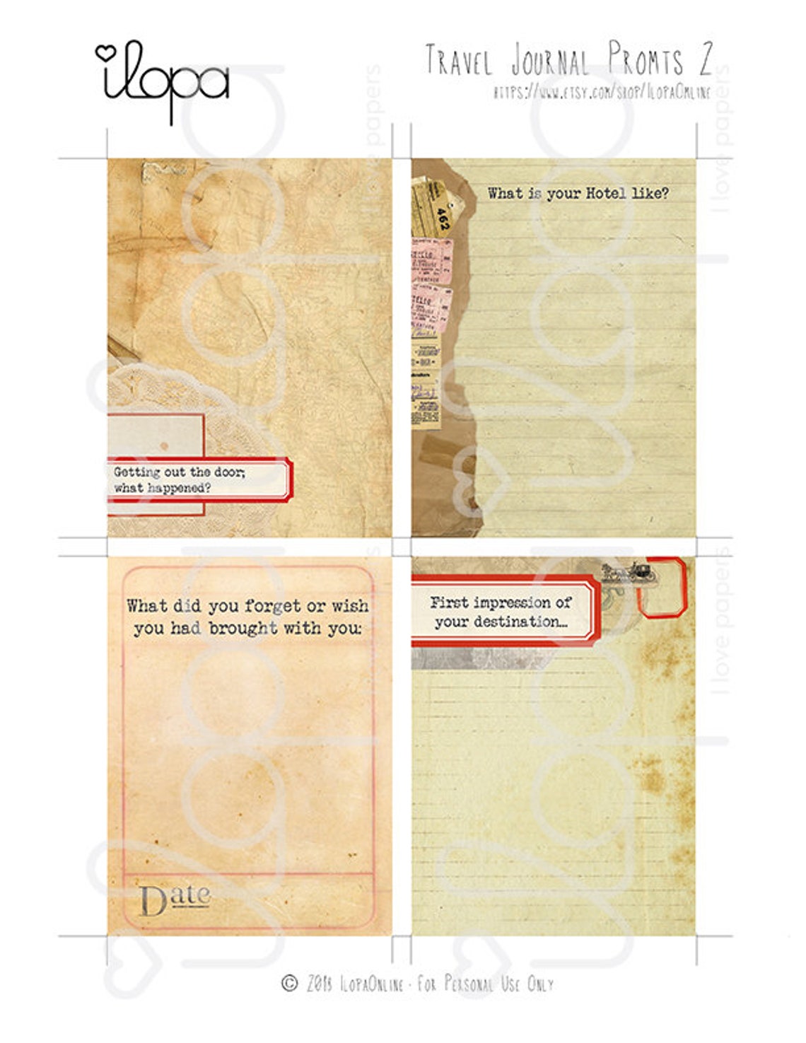 Digital Vintage Travel Journal Prompt Cards | Etsy