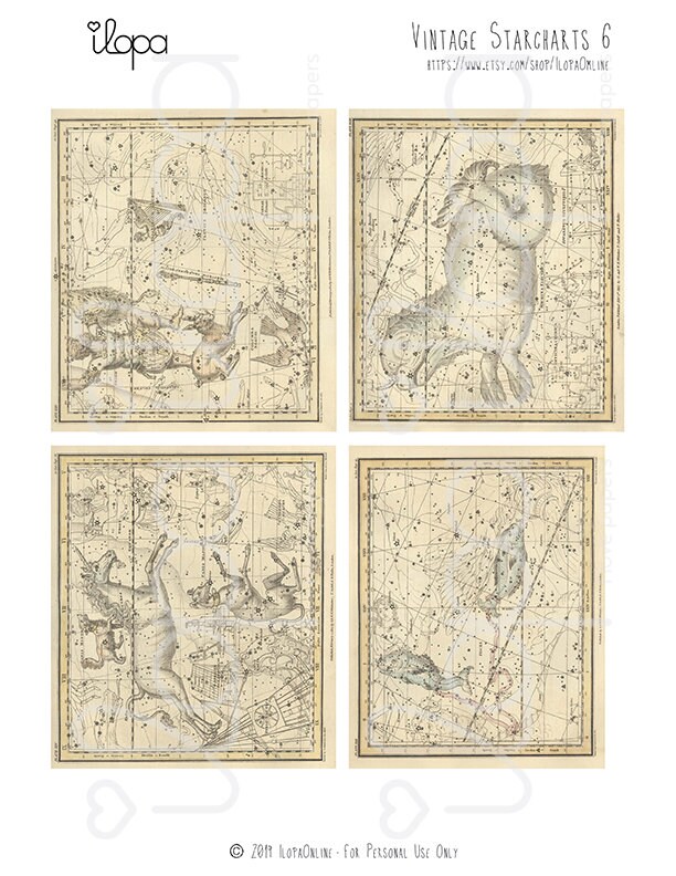 Digital Vintage Star Charts Collage Sheet - Etsy