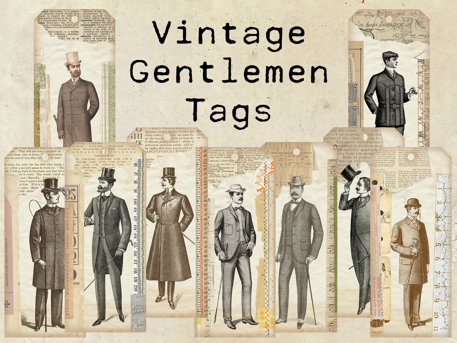 Printable Vintage Gentlemen Tags Collage Sheet - Etsy