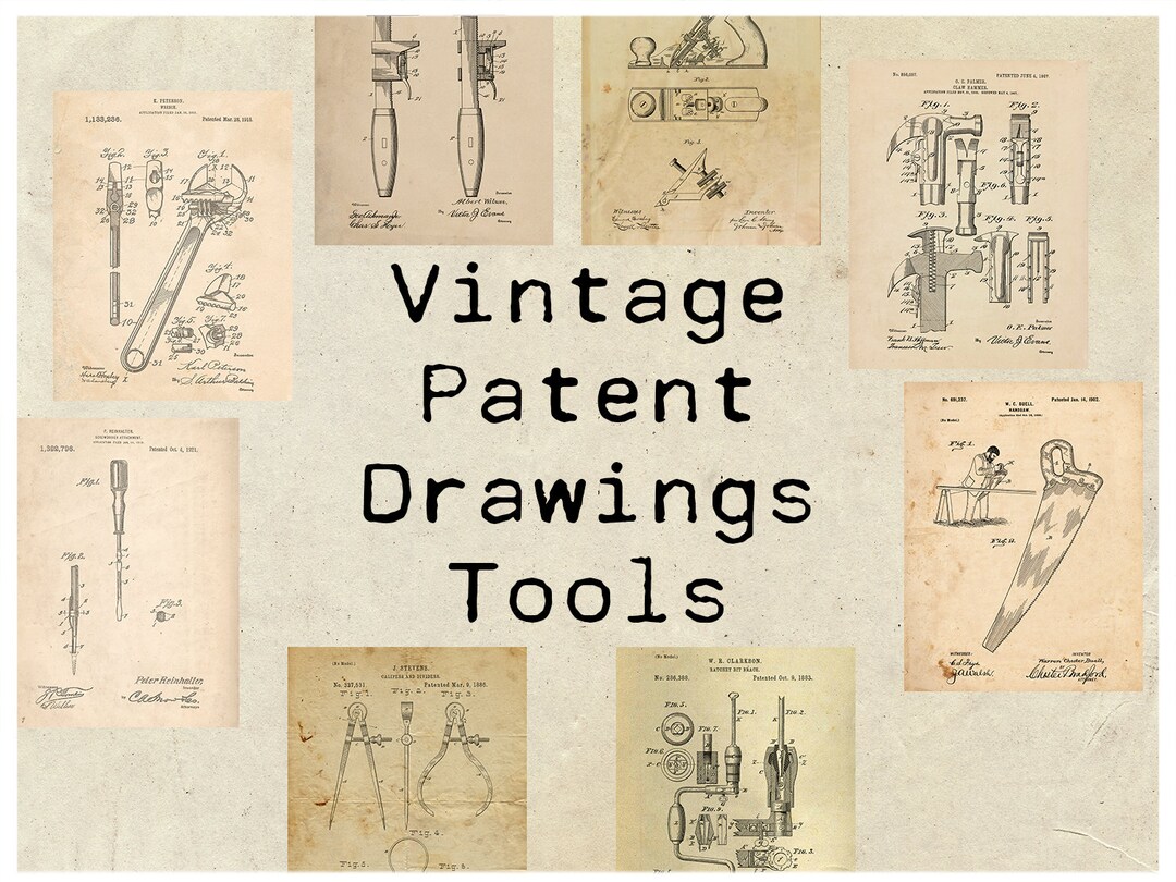 Digital Vintage Patent Drawing Tools 8.5x11 Print Ephemera Collage ...