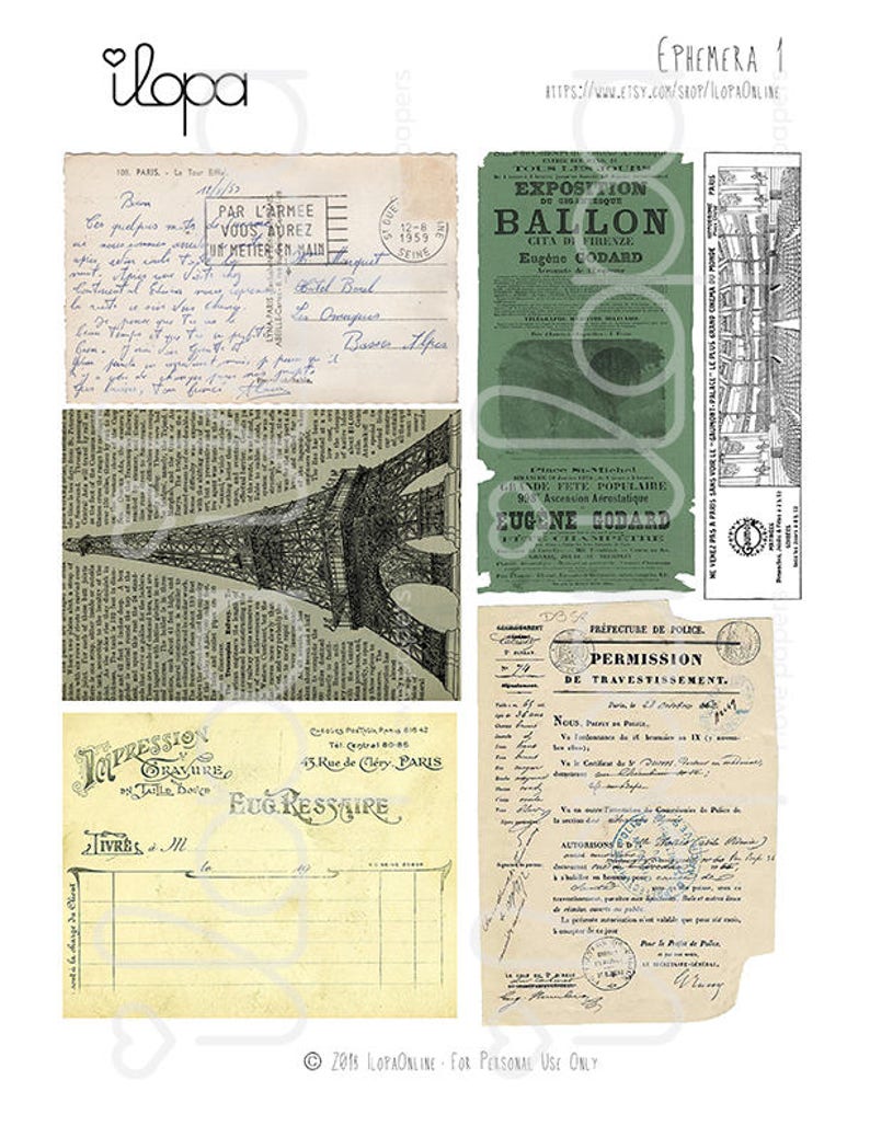 Digital Vintage Ephemera Kit Travel Paris - Etsy UK