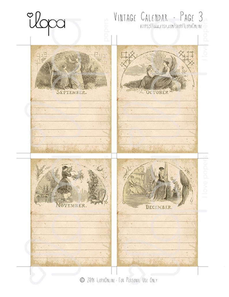 Digital Vintage Calendar Journal Cards - Etsy
