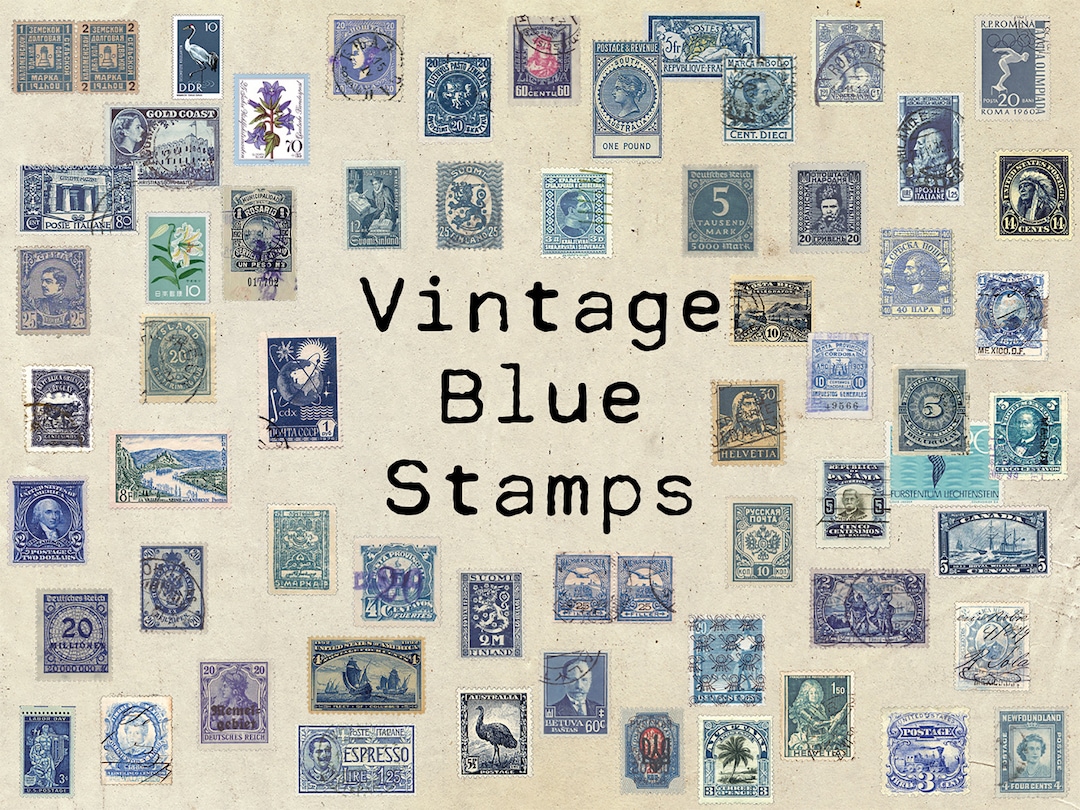 Digital Postage Stamps Vintage Blue - Etsy