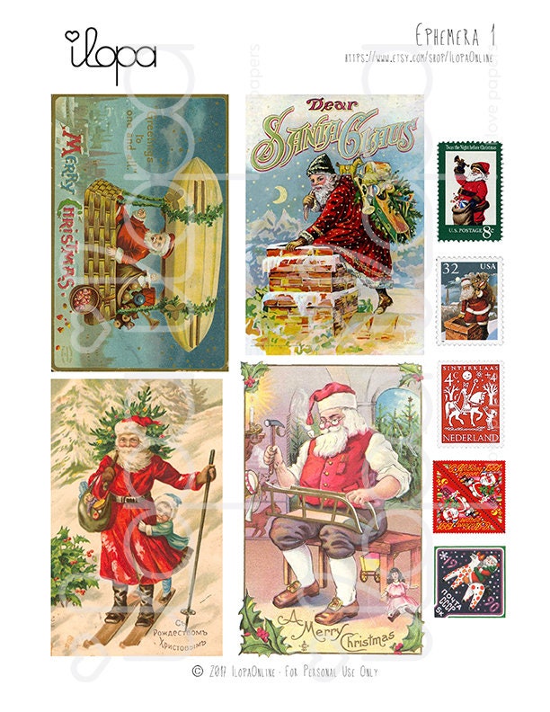 Digital Vintage Christmas Ephemera Kit Vintage Santa Claus | Etsy