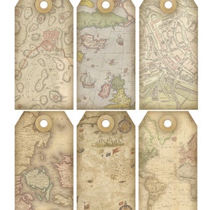 Digital Vintage Map Tags, Vintage Ephemera, Printable Tags, Gift Tags ...