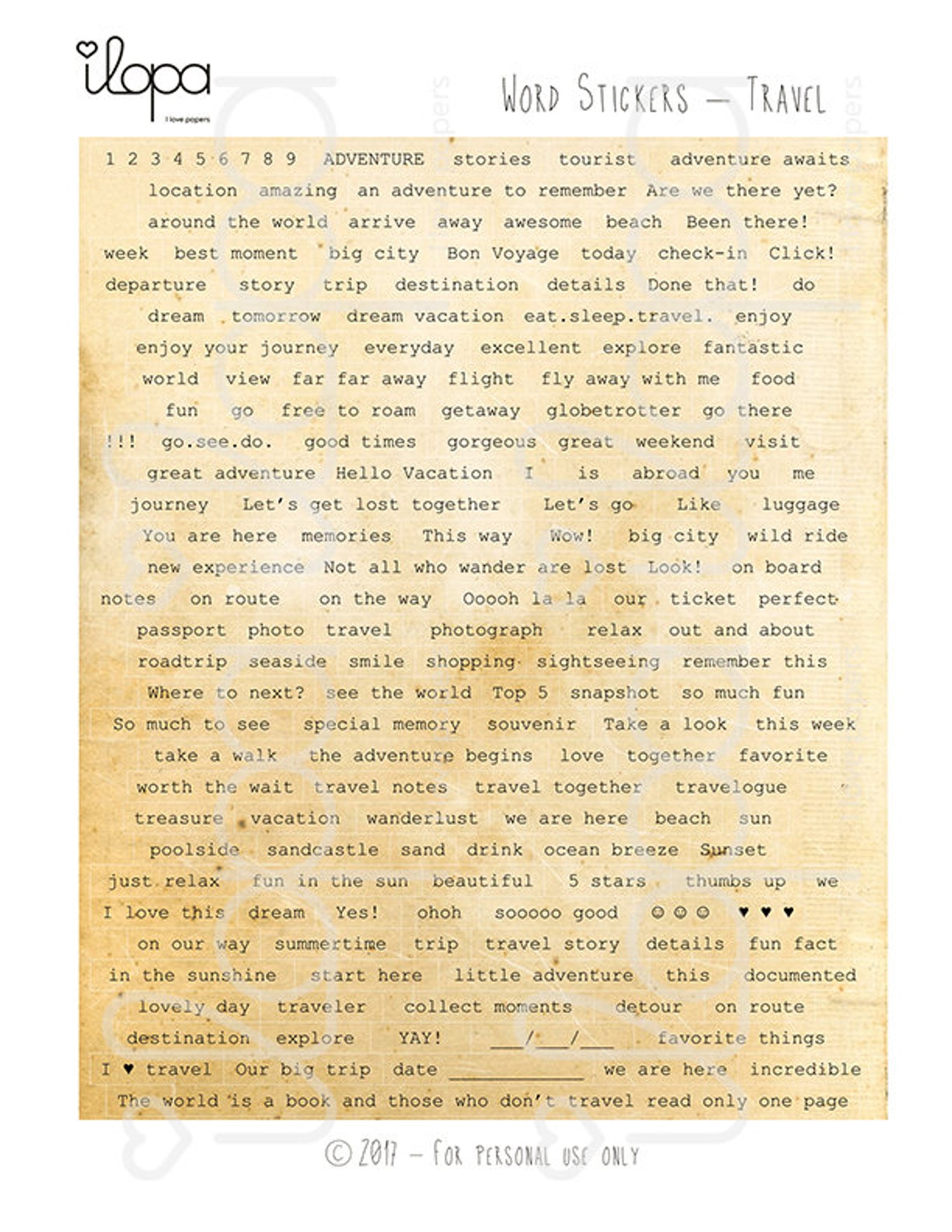 Digital Printable Tiny Word Sticker Travel | Etsy