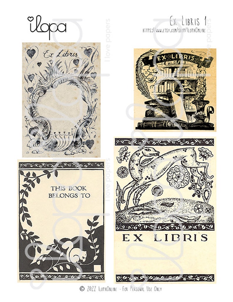 Digital Vintage Ex Libris Label Bookplate Cards Ephemera - Etsy