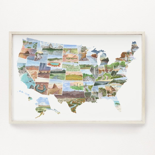 Watercolor Map of Us - Etsy