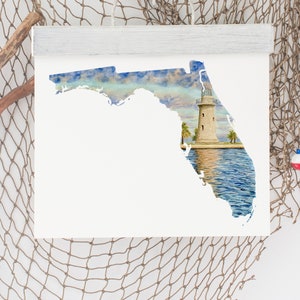 Florida Watercolor Painting, Florida State Art, Florida Map Print ...