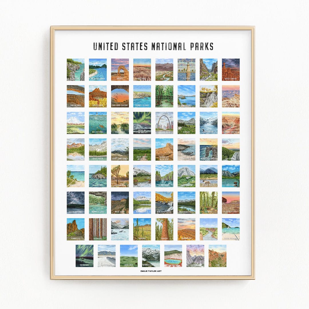 National Park Poster| All 63 US National Parks, Poster of the National ...