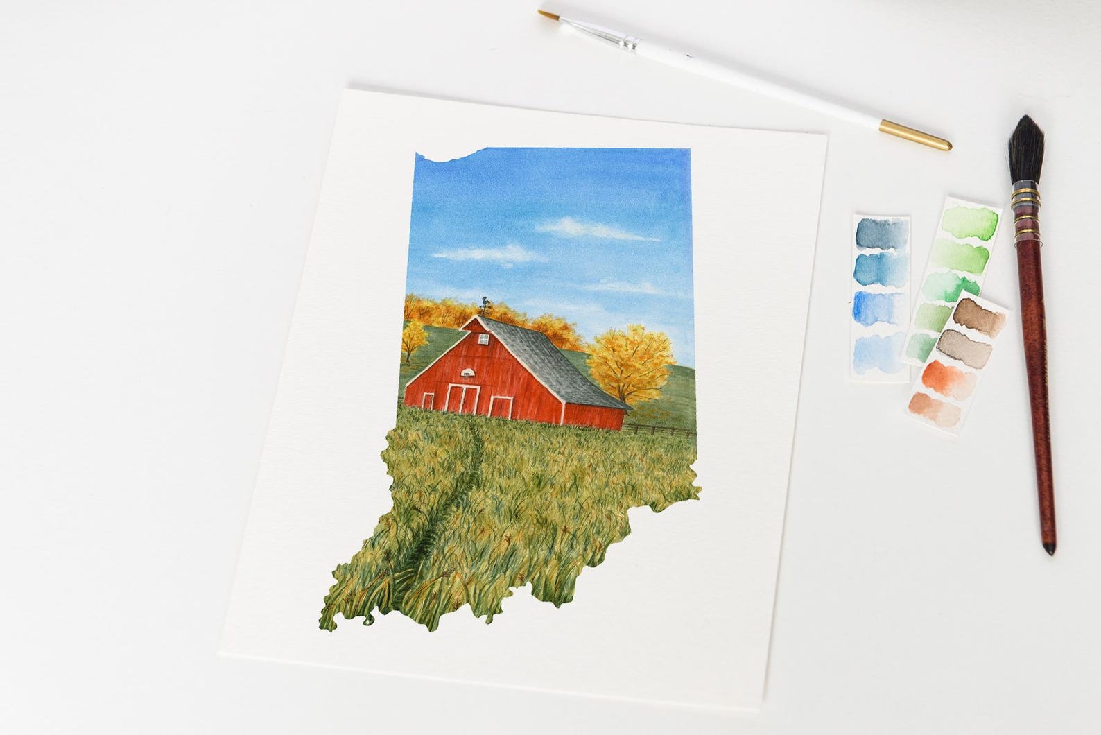 Watercolor Indiana Greeting Card, Brown County Art, IN State Souvenir ...