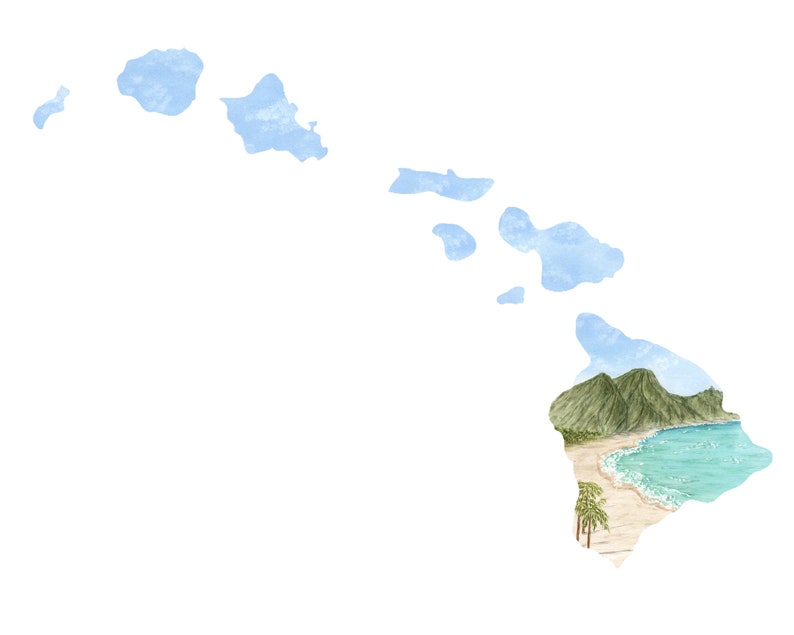 Hawaii Watercolor Painting Hawaii State Art Home State - Etsy