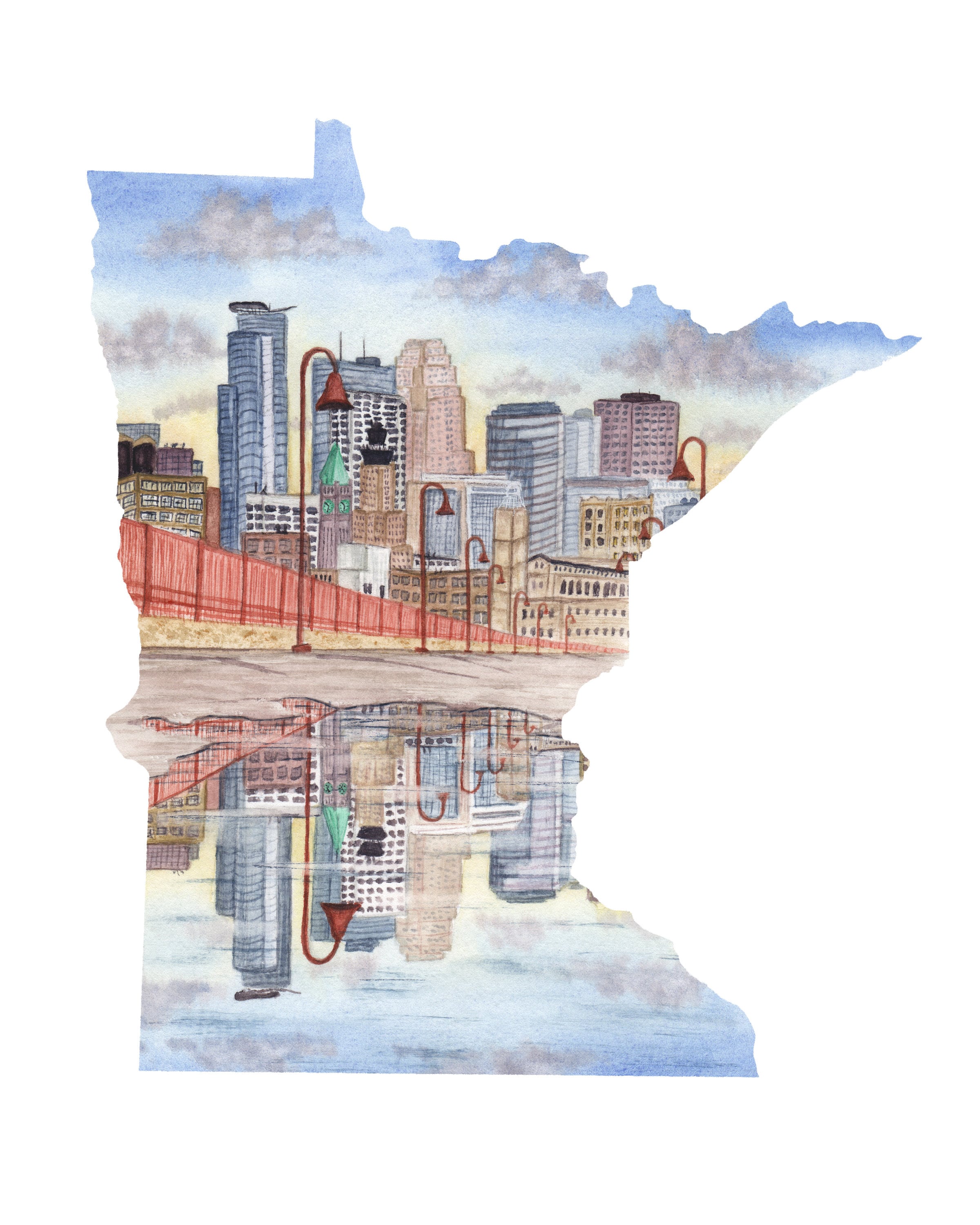 Minnesota City Watercolor Painting MN Home State Decor | Etsy