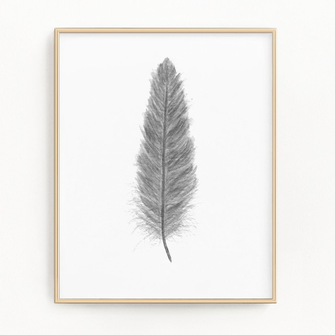 Gray Watercolor Feather, Feather Print, Boho Feather Art, Feather, Bird ...