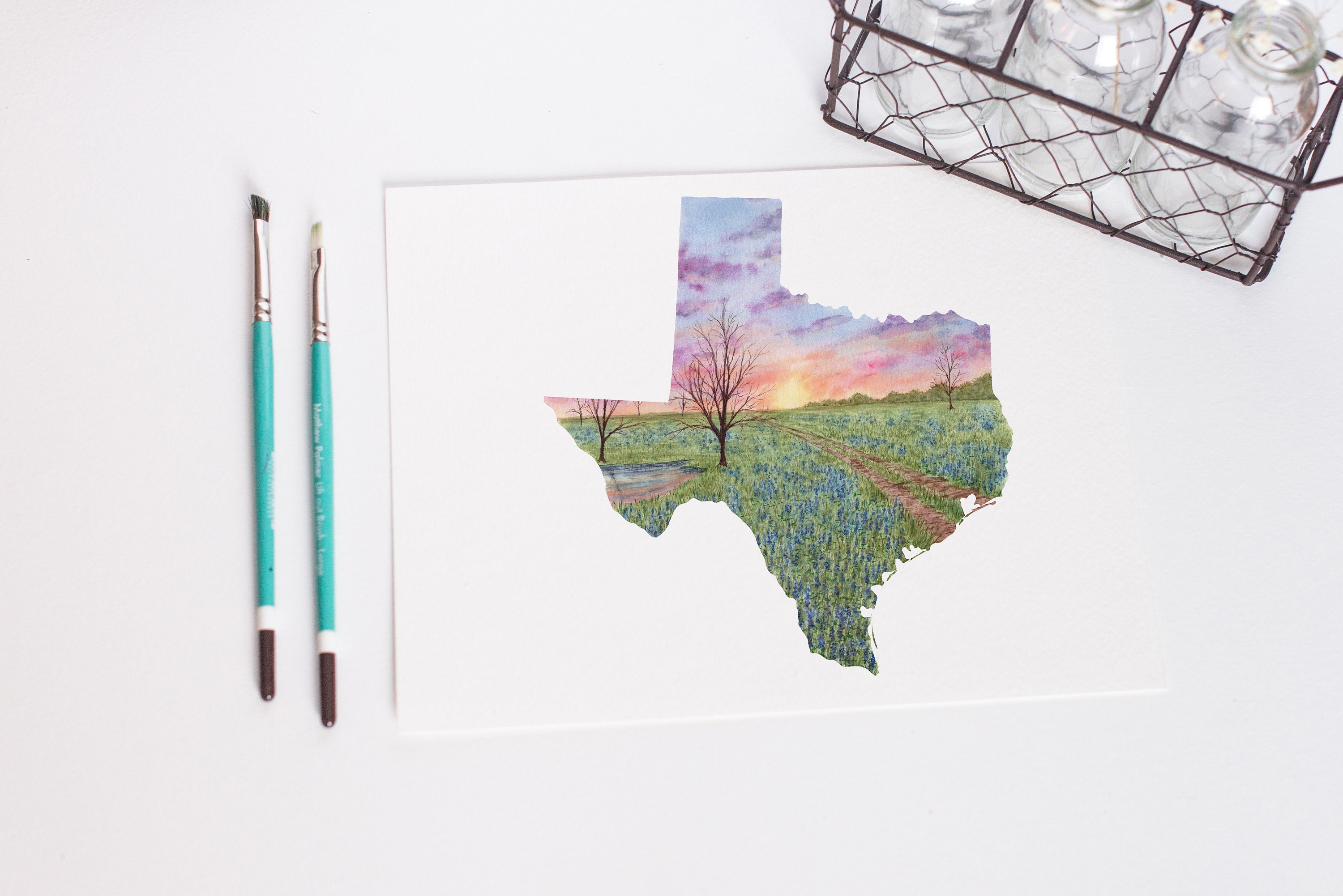 Texas Watercolor Print Texas State Art Texas Painting Big - Etsy