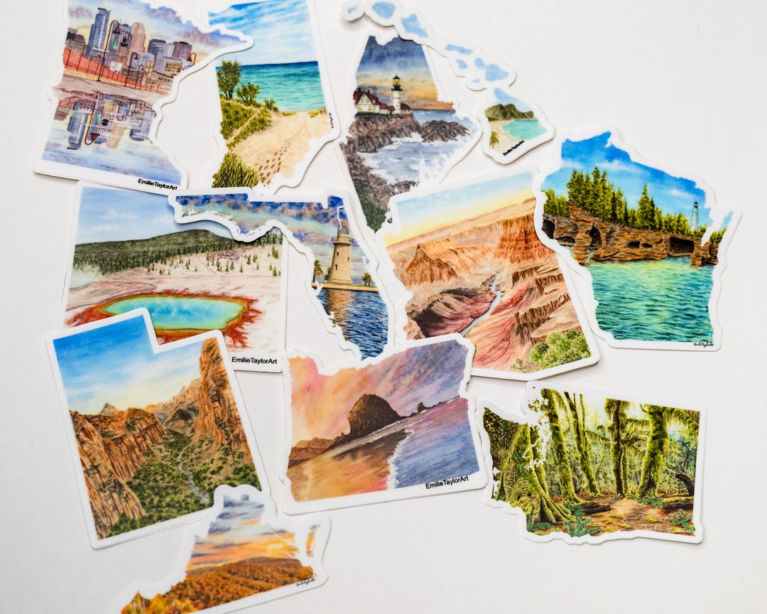 Watercolor US State Sticker Bundle, Mini Waterproof Decal - Etsy
