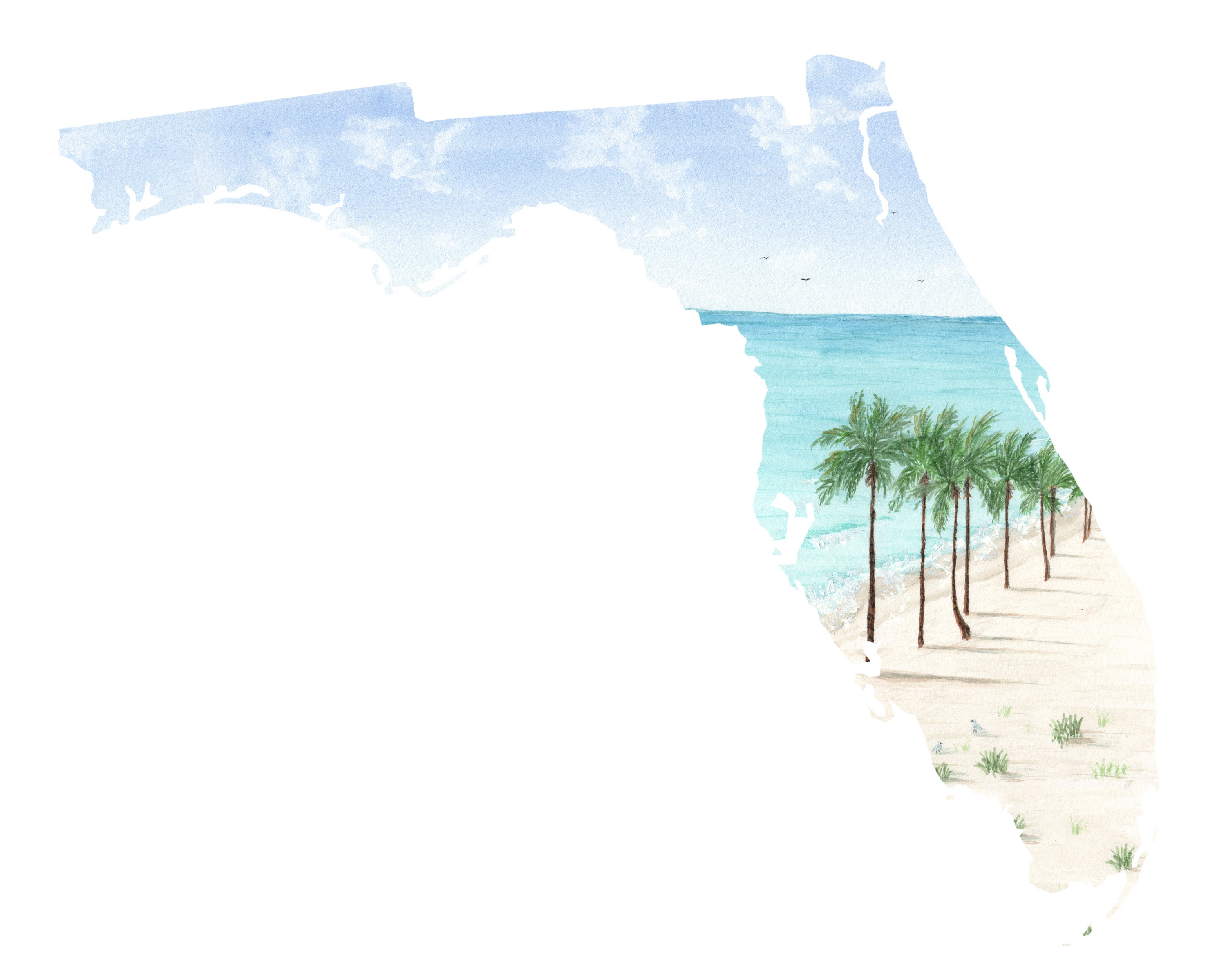 Florida Watercolor Painting Florida State Art Florida Map | Etsy