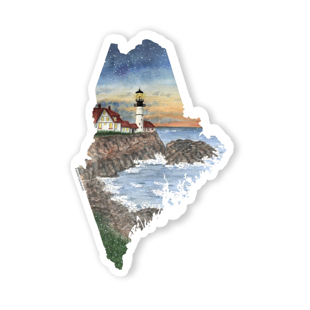 Maine Watercolor Sticker, Portland Lighthouse, ME State Decal - Etsy