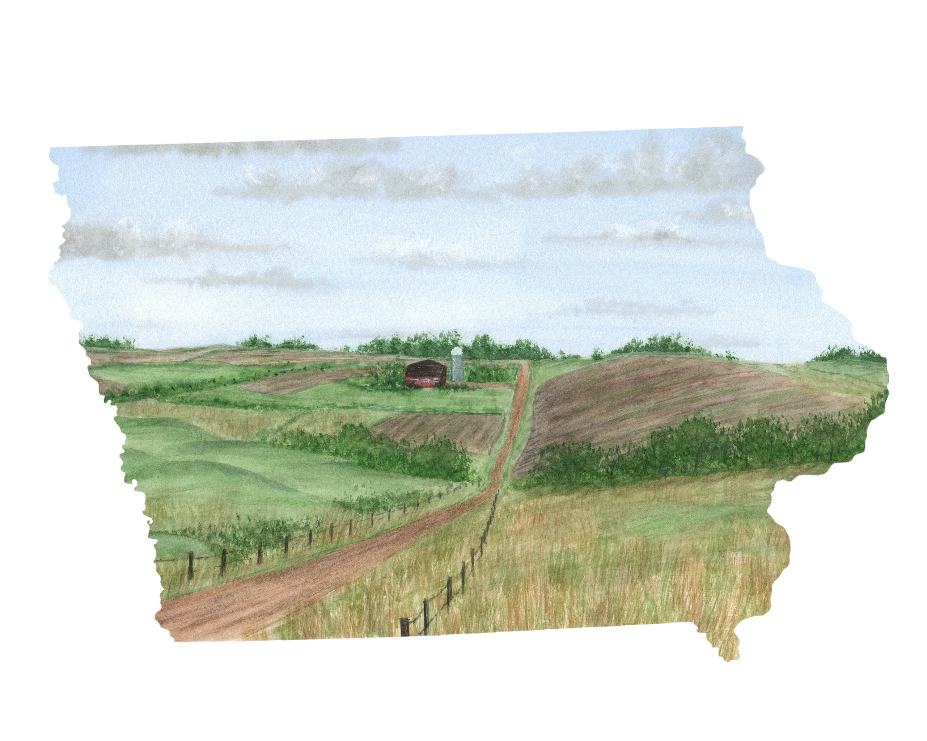 Iowa Watercolor Painting Iowa State Art Iowa Home State - Etsy