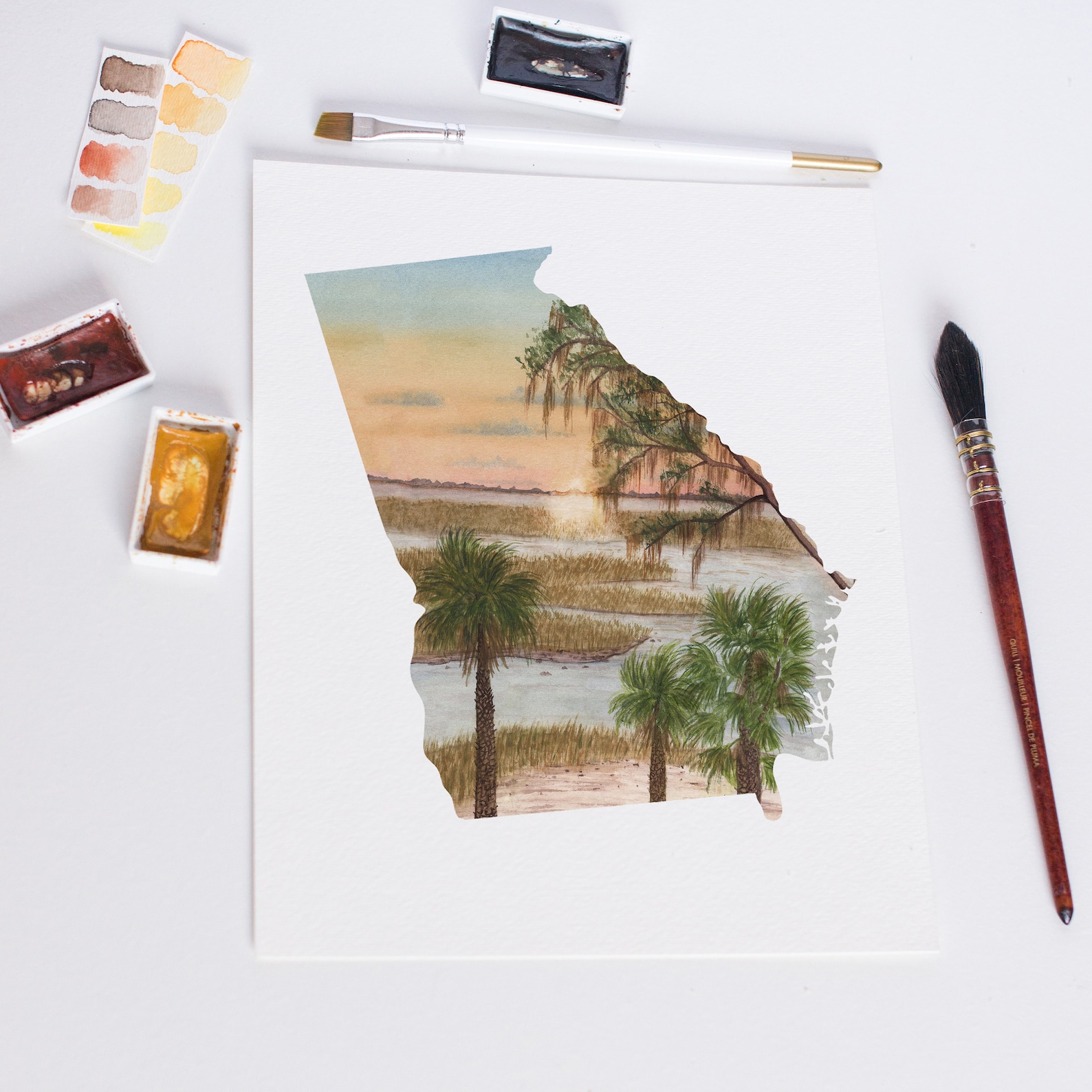 Georgia Watercolor Print Georgia State Home State Art Long | Etsy