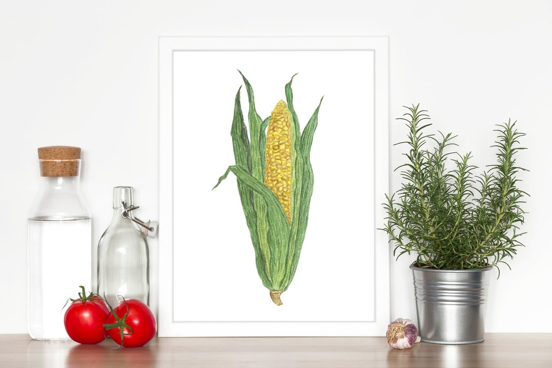 Watercolor Corn Painting, Kitchen, Dining Room Decor, Vegetable Print ...