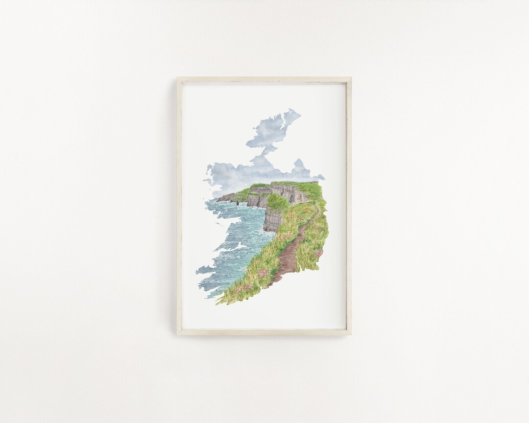 Cliffs of Moher Ireland Watercolor Map Art Print - Etsy